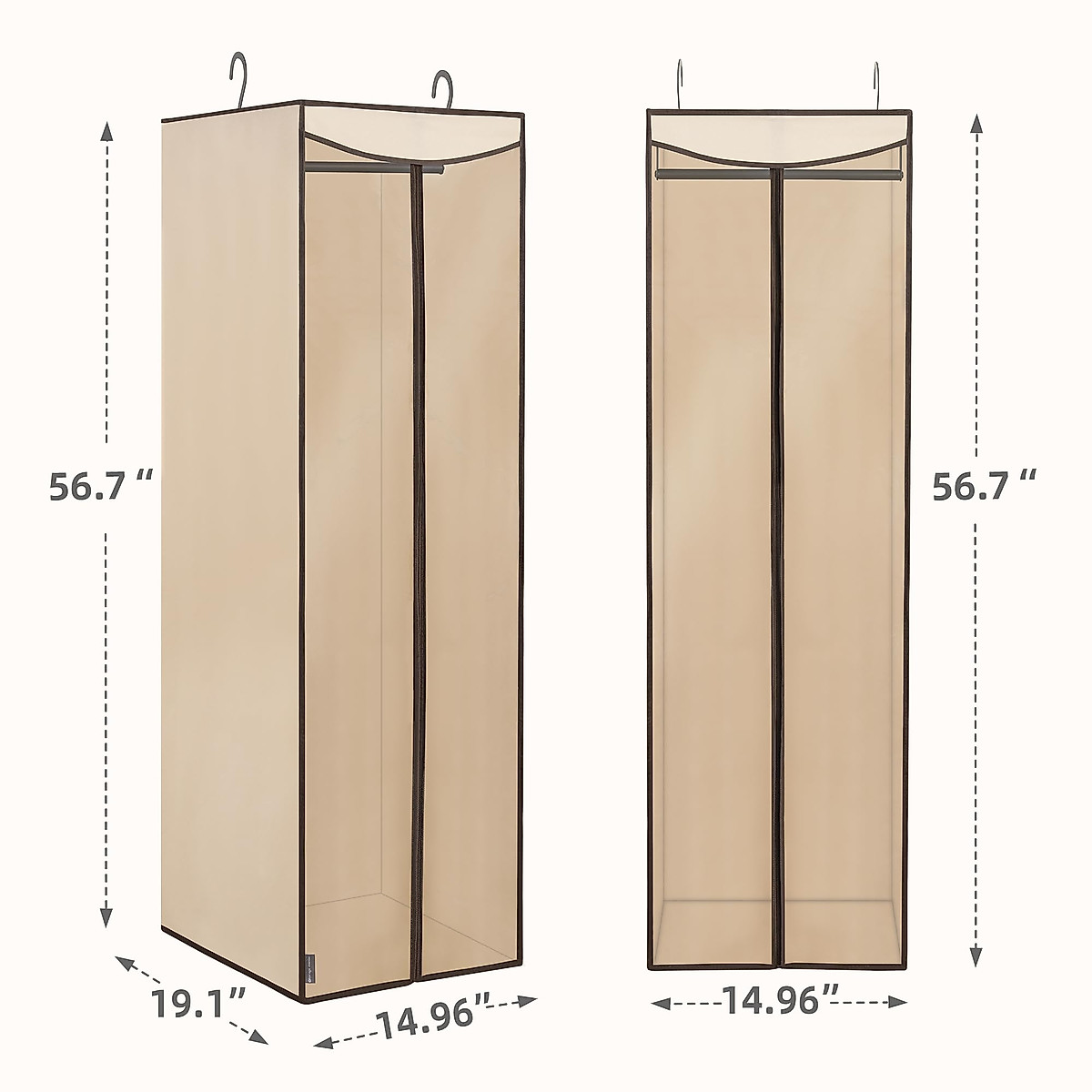 STORAGE MANIAC 2-Pack Hanging Garment Bag Zipper Cover with Sealed Clear Window, Long Garment Cover for Closet Storage Wardrobe Clothes Protector, Large Garment Storage Bag for Dresses,Suits, Beige