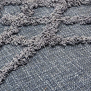 Creative Co-Op Stonewashed Cotton Blend Slub Tufted Chevron Pattern & Tassels, Blue Pillow