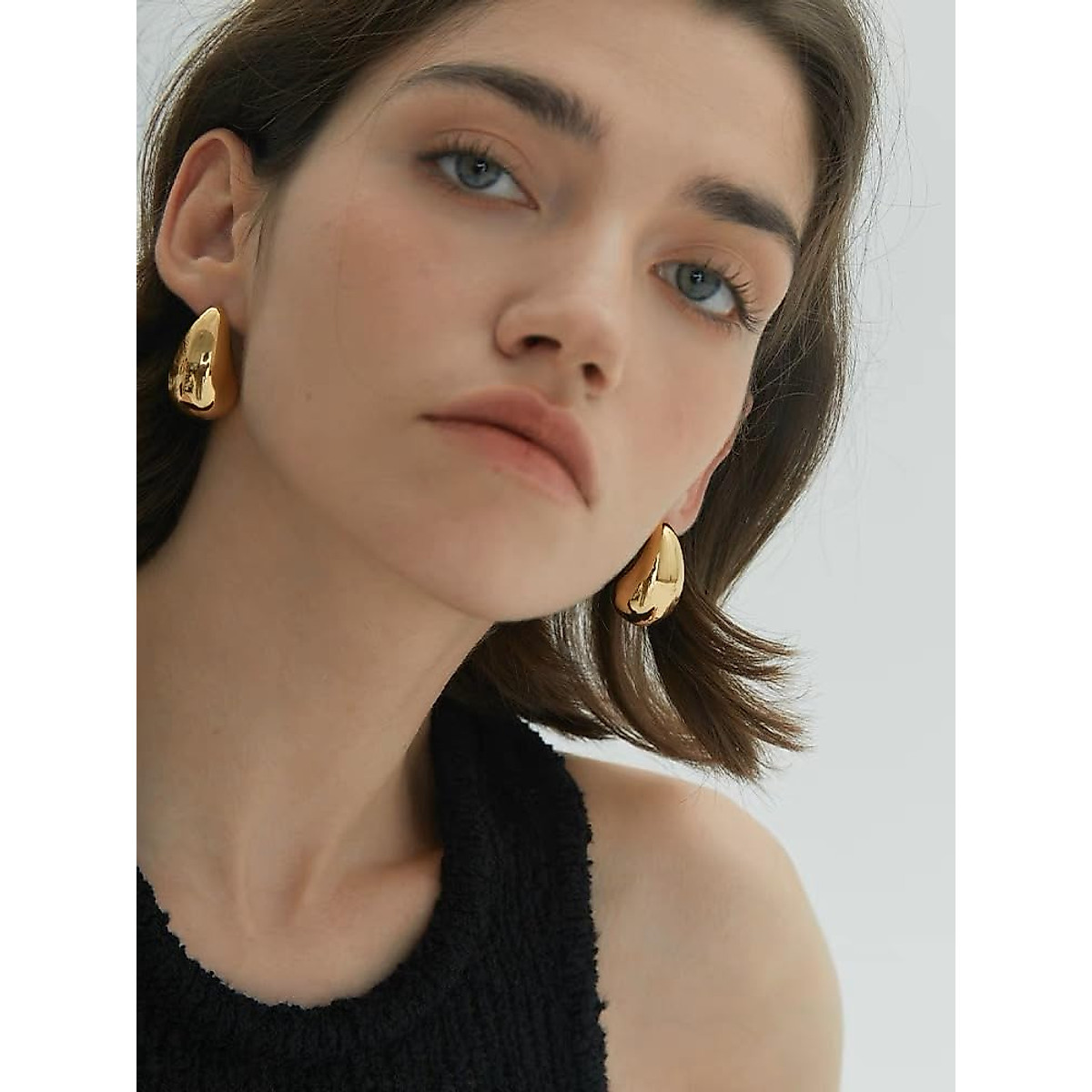 Chunky Stud Half Hoop Earrings for Women Stud Half Open Earrings Filled Simple Hypoallergenic Jewelry Gold & Silver (Large) (Gold)