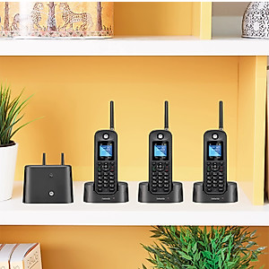 Motorola O213 DECT 6.0 Long Range Cordless Phone - Wireless Phones for Home & Office Phone with Answering Machine - Indoors and Outdoors, Water & Dust Resistant, IP67 Certified - Black, 3 Handsets