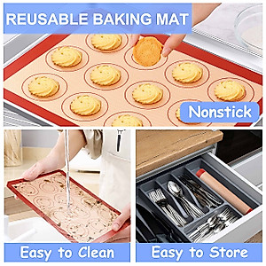 16 Inch Baking Sheet with Rack & Mat Set(2 Jelly Roll Pans + 2 Racks + 2 Mats), Herogo Stainless Steel Cookie Tray with Cooling Rack & Silicone Mat for Toaster Oven, Heavy Duty & Dishwasher Safe