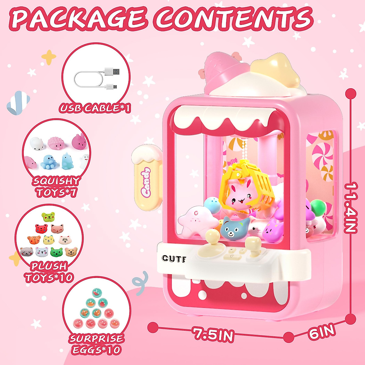 Skirfy Mini Claw Machines for Kids, Candy Dispenser Vending Machine Toys for Girls, Christmas Games Trendy Cool Stuff with Unicorns Toy, Arcade Games Machines Family Day Birthday Gifts for Kids