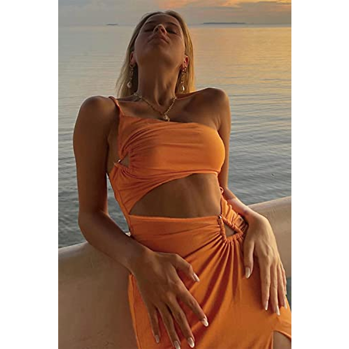 Bacmaze Y2K Dress Sexy Strapless Strap High Slit Bodycon Dresses Mini Sleeveless Cutout Slim Summer Night Party Dress