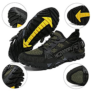 TANGYUGEN Water Shoes Men Women Outdoor Hiking Shoes Quick Drying Beach Aqua Shoes for Water Sport Diving Sailing Swim Travel Trailing Trekking Walking Climbing Sneakers Army Green