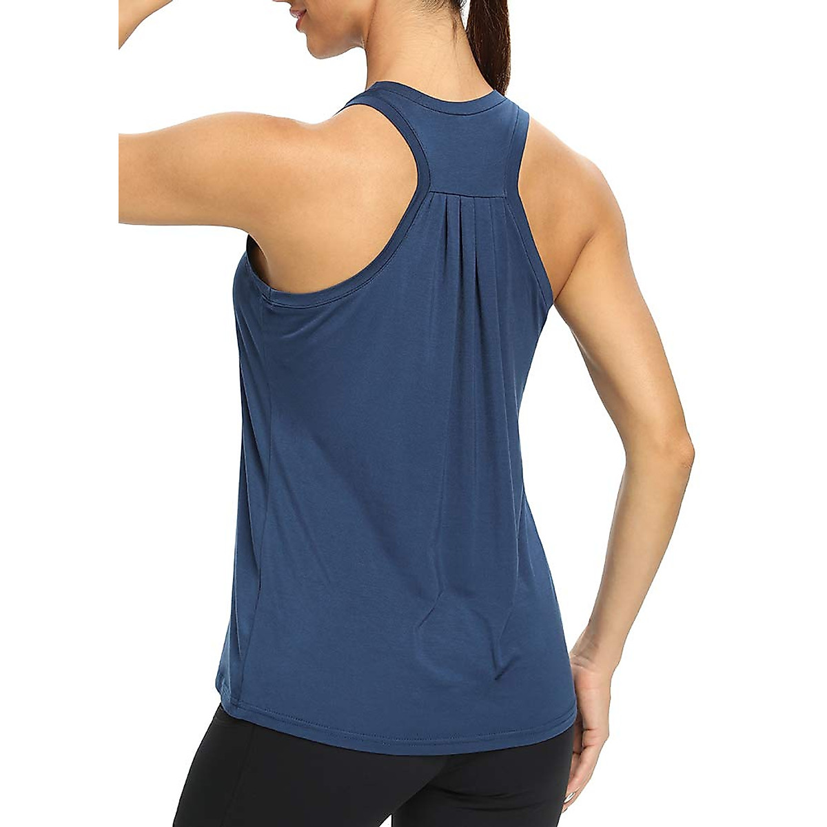 Bestisun Long Gym Exercise Athletic Tops Racerback Sports Shirts Yoga Dance Clothing Navy Blue XL