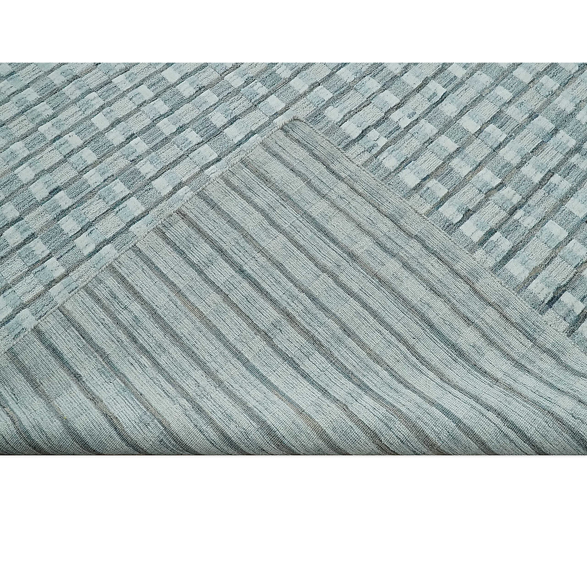 Artisan's Arc Hand Made Checkered Scandinavian Blended Wool Flatwoven Area Rug, White, Teal and Gray, 8x10 | KE18810