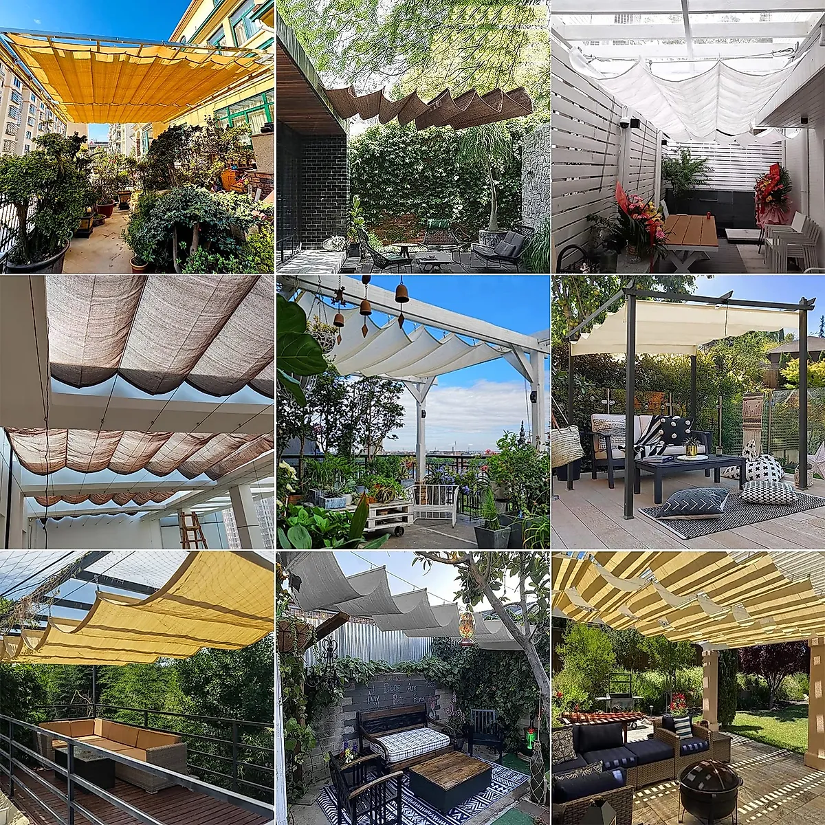 LXBAMKEA Retractable Wave Shade Sails, Telescopic Canopy Pergola Cover with Mounting Kit, Sun Protection Anti-UV Roof Awning, Outdoor Garden Patio Backyard Decoration Top Cover