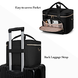 Prokva Travel Makeup Bag with 2 Pouches and Adjustable Dividers, Large Cosmetic Case Make up Organizer for Women Fits Bottles Vertically, Black (Patented Design)