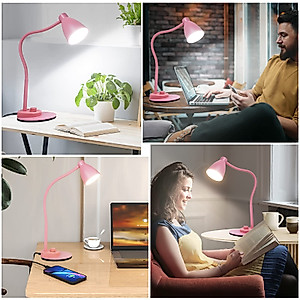 BOHON LED Desk Lamp Reading Light Eye-Caring 3 Color Modes 10 Brightness Dimmer USB Study Book Clamp Lamp 360° Flexible Clip on Night Light for Headboard Bedroom and Office
