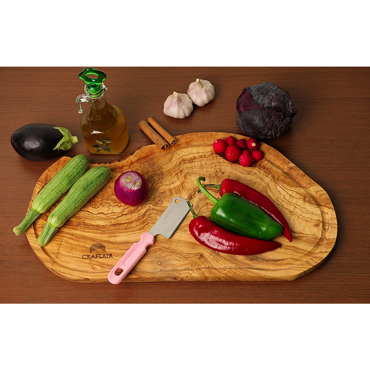 OLIVIEU ~ Olive Wood Cutting Boards with Juice Rim ~ Serving Board ~ Charcuterie Board (21 inch ~ big)