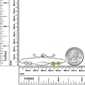 Gem Stone King 925 Silver and 10K Yellow Gold Infinity Lab Grown Diamond Engraved Initial ID Tennis Bracelet for Women Heart Shape Green Peridot (0.82 cttw, Fully Adjustable Up to 9 Inch)