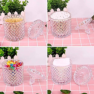 CLOVERHOME Qtips Holder Dispenser Bathroom Counter Vanity Organizer for Cotton Ball, Cotton Swab, Cotton Rounds Bath Salts Jewelry Storage Container for Decoration, Weddings, Candy(Sparkling, 20 oz)