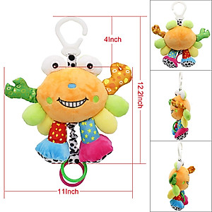 MARUMINE Baby Car Seat Toys with Tug Music, Infant Soft Plush Rattle, Early Development Hanging Stroller Toys for 0, 3, 6, 9, 12 Months Newborn Boys Girls Gifts