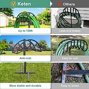 Keten Garden Hose Holder, 4 Spikes Freestanding Outdoor Hose Stand, Heavy Duty Water Hose Holder Rack and Storage Organizer for Lawn/Yard/Garden