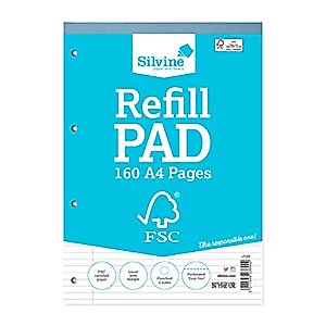 Silvine A4 Everyday FSC Refill Pad. Lined with Margin, 160 Pages of FSC Certified Paper. Ref FSCRP80 [Pack of 5]