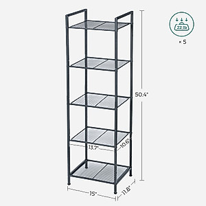 SONGMICS 5-Tier Storage Rack, Bathroom Shelf, Extendable Plant Stand with Adjustable Shelf, for Bathroom, Living Room, Balcony, Kitchen, Black UBSC35BK