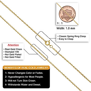 Kooljewelry 14k Yellow Gold Rope Chain Pendant Necklace (1 mm, 18 inch)