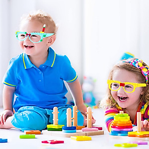 Hooqict 9 Pcs DIY Building Bricks Glasses Building Blocks Games for Kids Birthday Party Favor Block Theme Party Supplies Carnival Easter Games