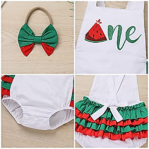 IMEKIS Melon First Birthday Outfit Girl One Cake Smash Boho Baby 1st Birthday Dress Watermelon Themed Party Supplies One Year Old Romper Sunsuit Toddler Summer Photoshoot Green Melon 12-18 Months