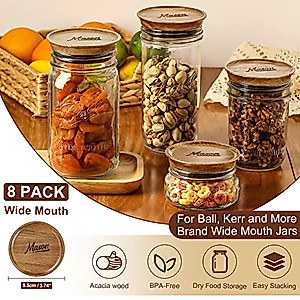 8 Pack Wide Mouth Wooden Storage Lids for Ball,Kerr Jars,Food Grade Material,100% Fit & Airtight for Wide Mouth Jars