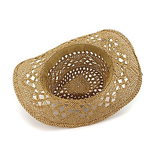 Womens Fashion Beach Straw Sun Hat UV Protection Wide Brim Western Cowboys Hand Straw Hats Khaki