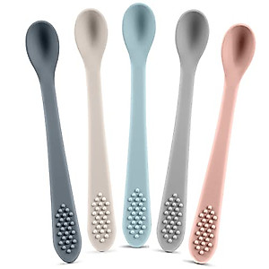 Best First Stage Baby Infant Spoons, 5-Pack, Soft Silicone Baby Spoons Training Spoon Gift Set for Infant