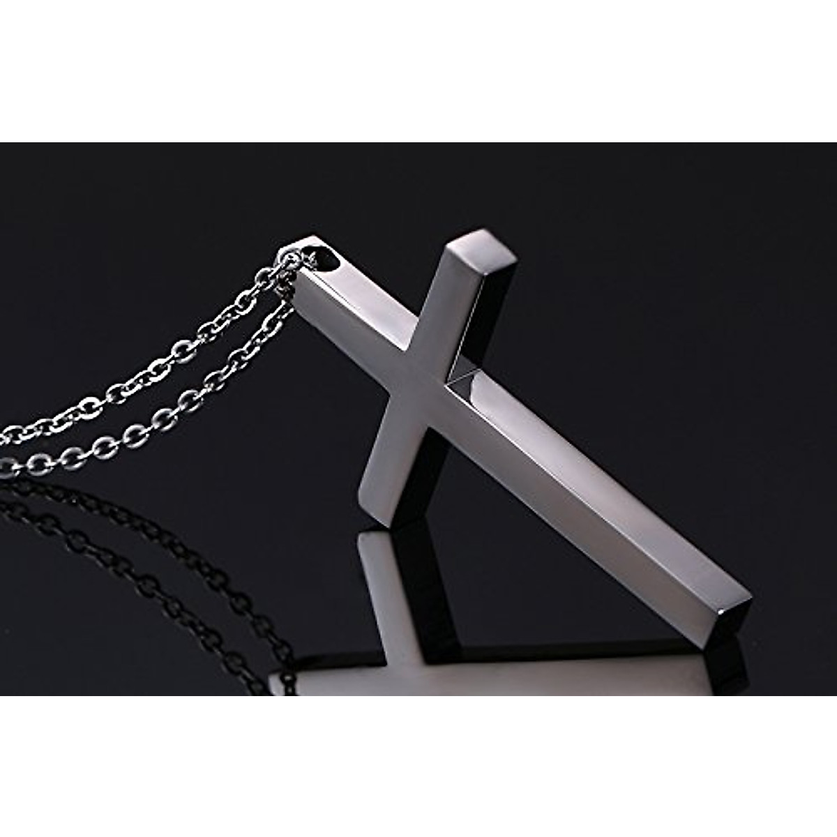 Reve Simple Stainless Steel Silver Tone Cross Pendant Necklace for Men Women, 20-24 Inches Chain (20)