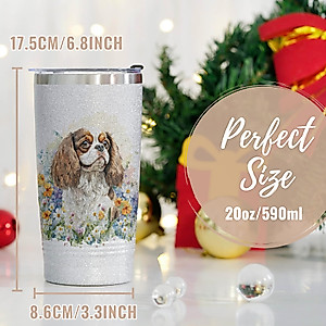 Onebttl King Charles Cavalier Gifts for Women/Men, Unique 20oz Cavalier Glitter Tumbler with Lid and Straw, Cavalier King Charles Spaniel Gifts for Birthday, Christmas
