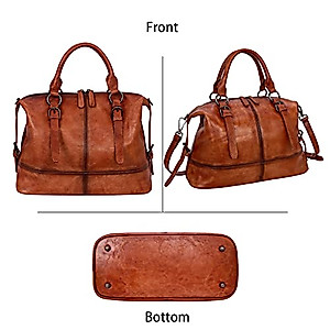 HESHE Women’s Vintage Leather Purses and Handbags Shoulder Bag Tote Top Handle Bags Designer Cross Body Satchel (Brown)