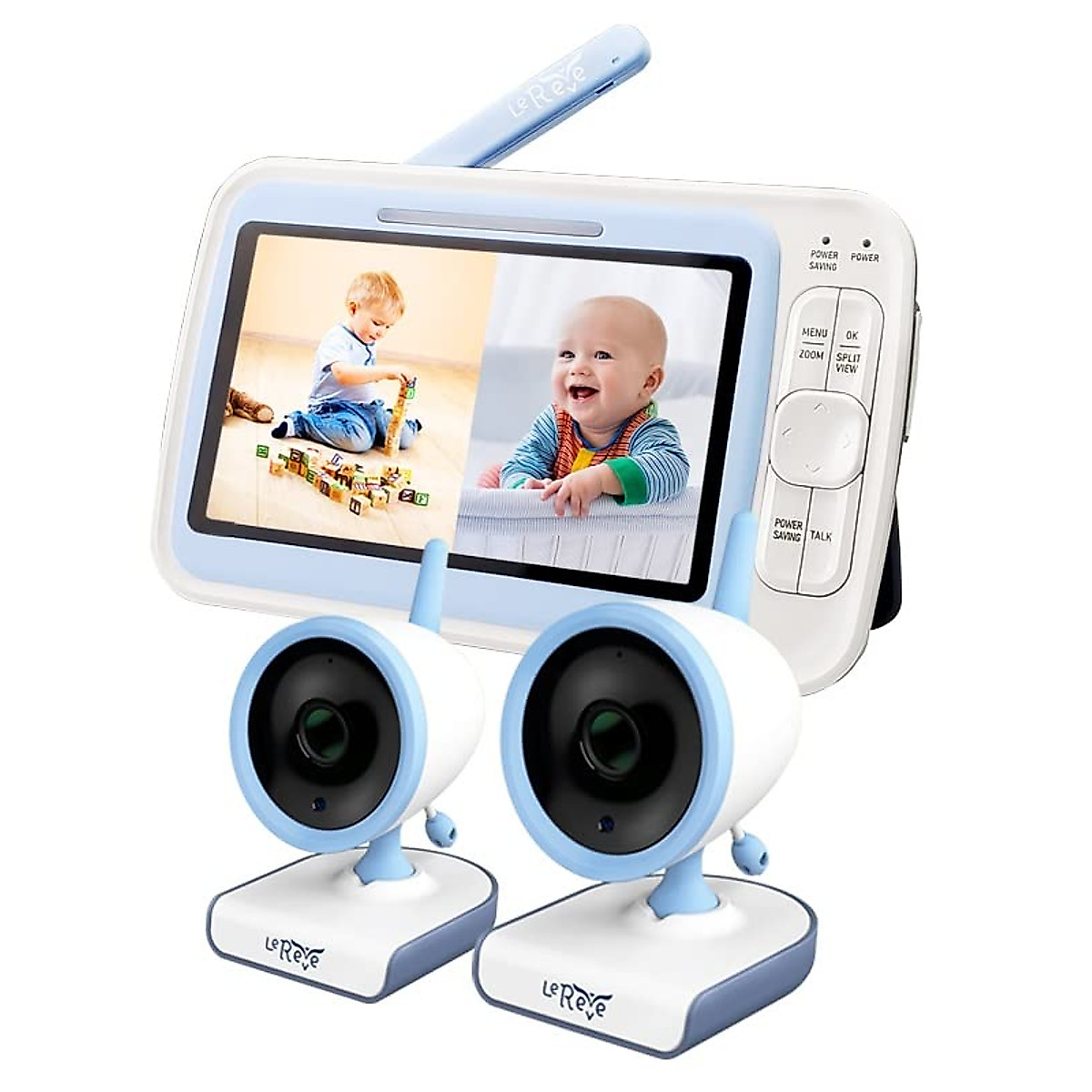 LEREVE Low EMF 5" HD Video Baby Monitor with 2 Cameras and Audio, Auto Noise Reduce, No WiFi, Long Range, 2-Way Audio, Lullaby, Ideal Gifts