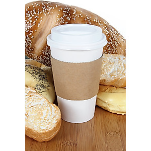 CucinaPrime 100 Pack Paper Coffee Hot Cups WHITE with Travel Lids and Sleeves - 16OZ