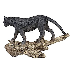 Ebros Gift Black Panther Cougar Prowling On Distressed Tree Log Figurine 8" Long Wildlife Black Jaguar Ghost Forest Hunter Sculpture Home Decorative Accent