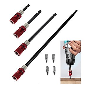 Drill Extension Bit Holder 4Pcs - 12'' 6'' 4'' 2'' Magnetic Drill Screwdriver Bit Extender 1/4 inch Hex Bit Holder, Impact Driver Extension Adjustable Depth Screwdriver (12''+6''+4''+2'')