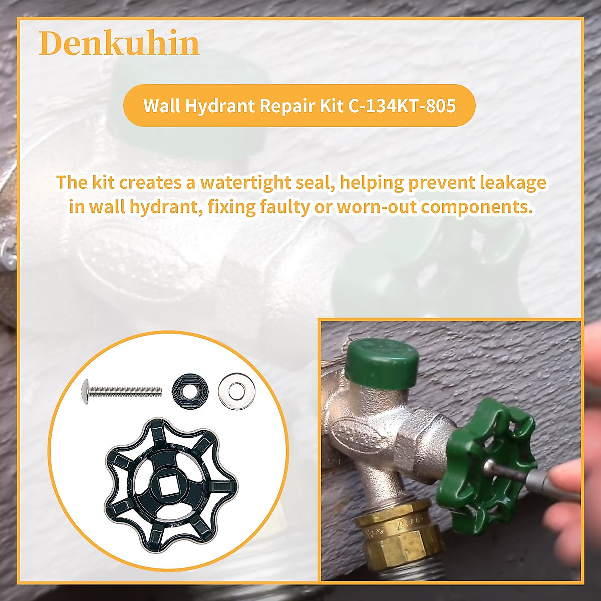 Denkuhin C-134KT-805 Handle & Screw Kit Compatible with Prier Wall Hydrant Faucet Repair Kit C-144/244 Series, Replace for C-144KT-807