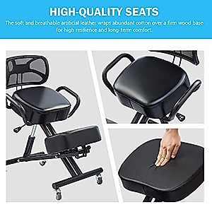VONOYA Kneeling Chair with Back Support | Ergonomic Office Chair for Home or Office Desk | Adjustable Posture-Improving Desk Chair with Wheels and Thick Cushions, Black