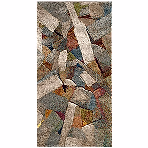 SAFAVIEH Porcello Collection 2'7" x 5' Grey/Multi PRL6937B Modern Abstract Non-Shedding Living Room Bedroom Area Rug