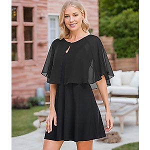 Pukguro Black Sheer Shawl for Evening Dresses Chiffon Soft Capelets for Wedding Cover Up Capes