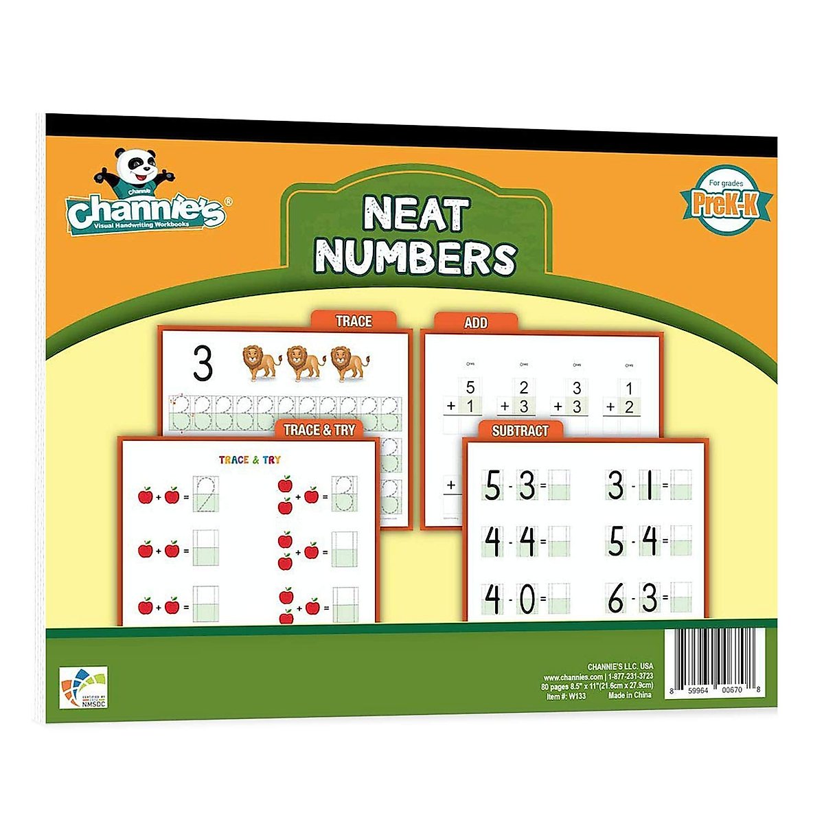 Channie’s Neat Numbers Workbook, Visual Pre K - Kindergarten Math Workbook, Effective Color-Coded Preschool Summer Workbook with 3 Fun & Easy Ways to Learn Basic Math, 80 Pages