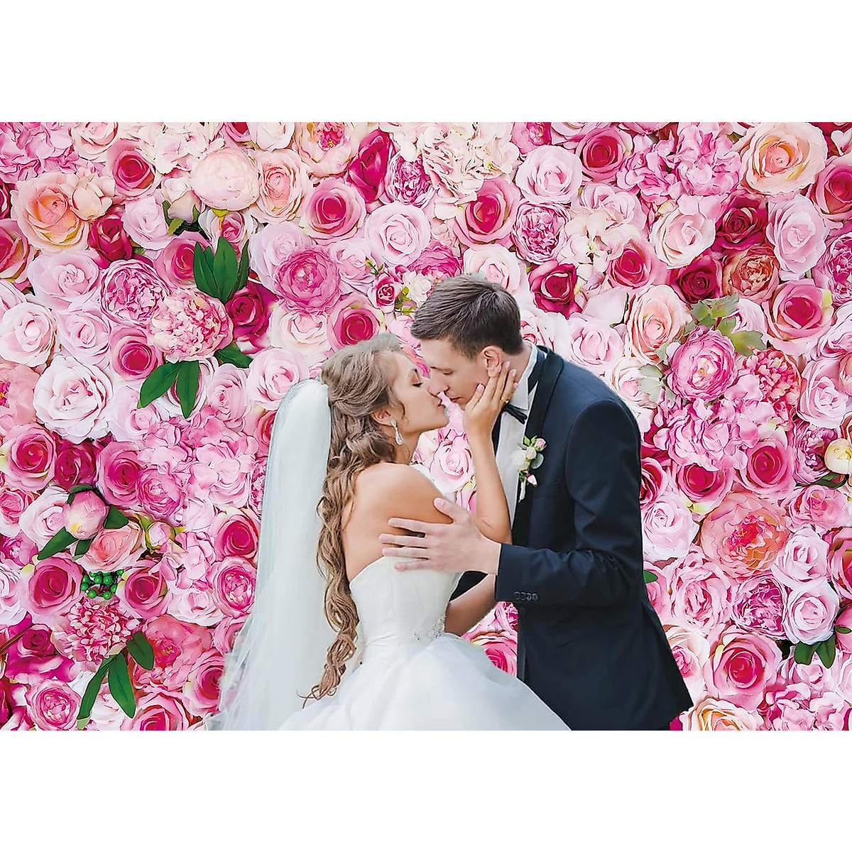 Pink Rose Floral Backdrop 7x5FT Flower Wall Photography Background for Girls Women Bridal Shower Wedding Baby Shower Birthday Party Decorations Supplies Photo Props
