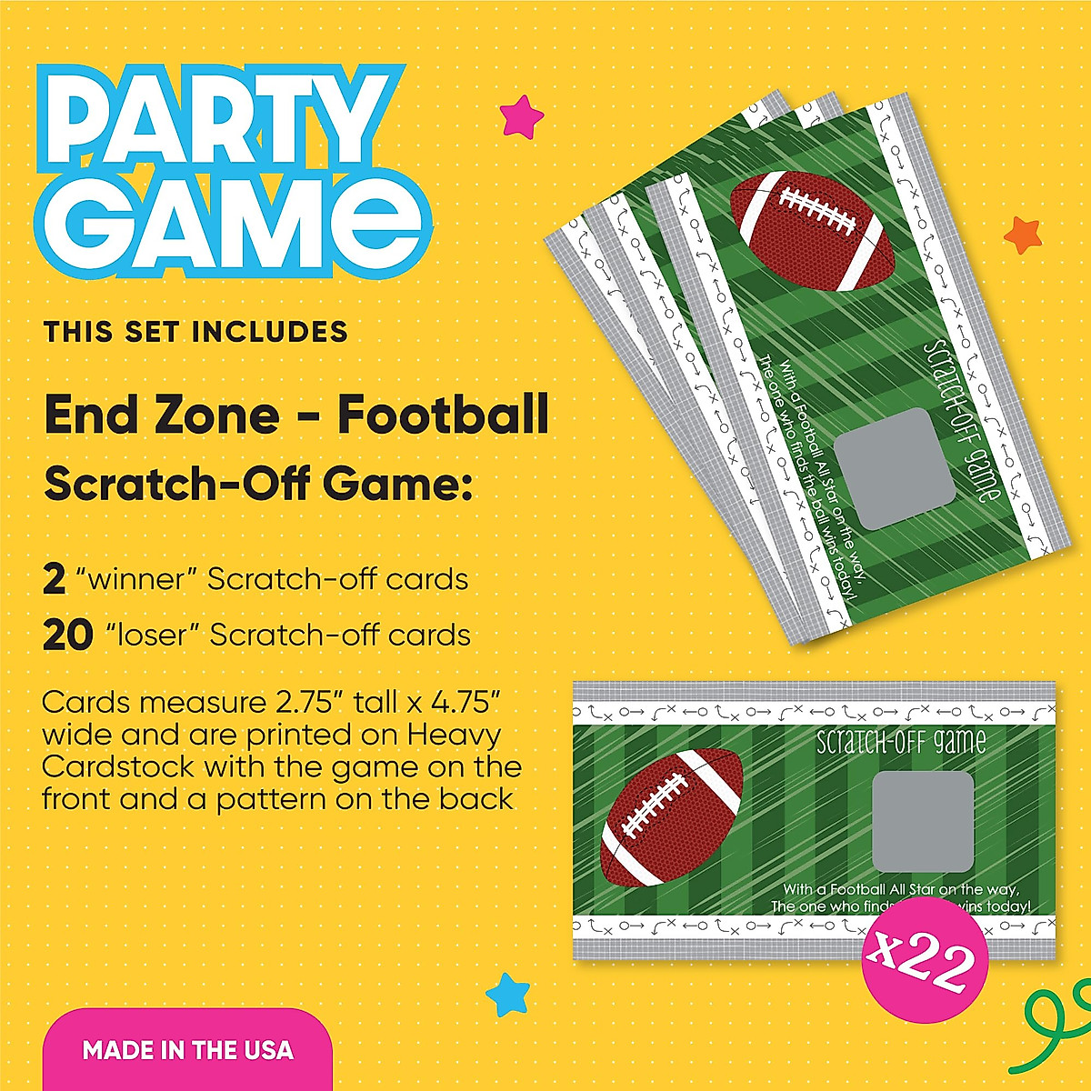 Big Dot of Happiness End Zone - Football - Baby Shower or Birthday Party Game Scratch Off Cards - 22 Count