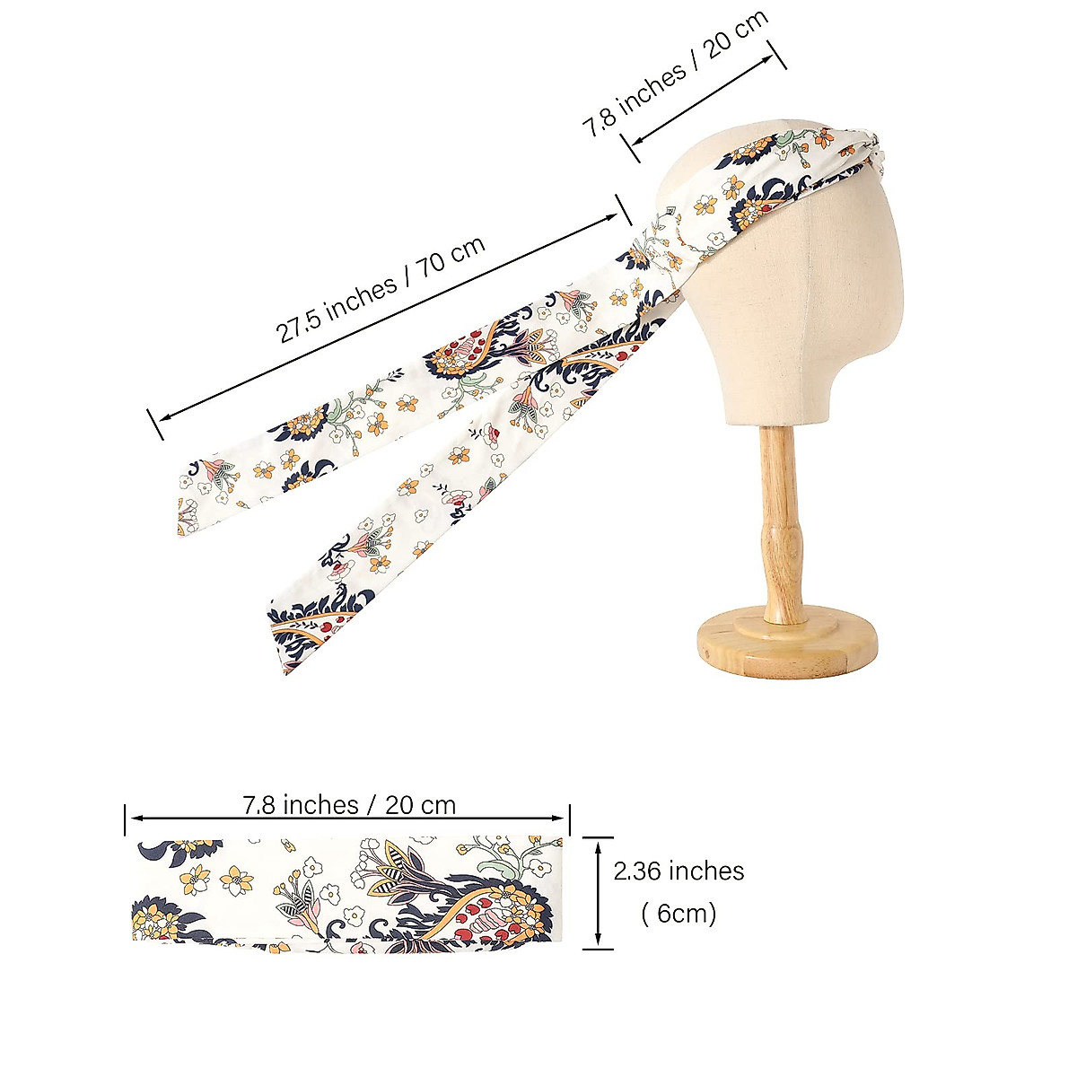 AWAYTR Long Head Wraps Bands - Twist Knotted Headbands for Women Thick Hair 3PCS Chiffon Criss Cross Non Slip Head Wraps (navy red white)