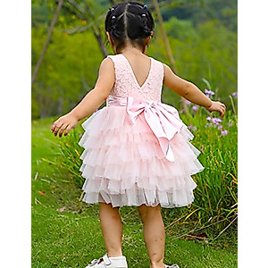 Cilucu Baby Girls Dress Toddler Kids Party Dress Tutu Pageant Lace Dresses Gown for Flower Girl Baby Birthday Pink Peach 6 Months-12 Months