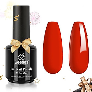 Beetles Gel Nail Polish, 1 Pcs 15ml 0.51 FL.OZ Red Color Soak Off U V LED Gel Polish Nail Art Design Manicure Salon DIY Salon Gel