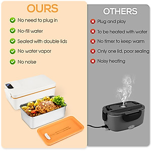 Keweis Cordless Electric Lunch Box Food Heater, Battery Powered Heated Lunch Box Food Warmer for Adults, Adjustable Heating Warming Time, 1L Self Heating Hot Lunch Boxes with Insulated Bag