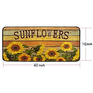 Flytime Rustic Sunflower Runner Rug with Non-Skid Washable Kitchen Floor Rugs Laundry Room Mat Waterproof Floor Runners 16X40Inches