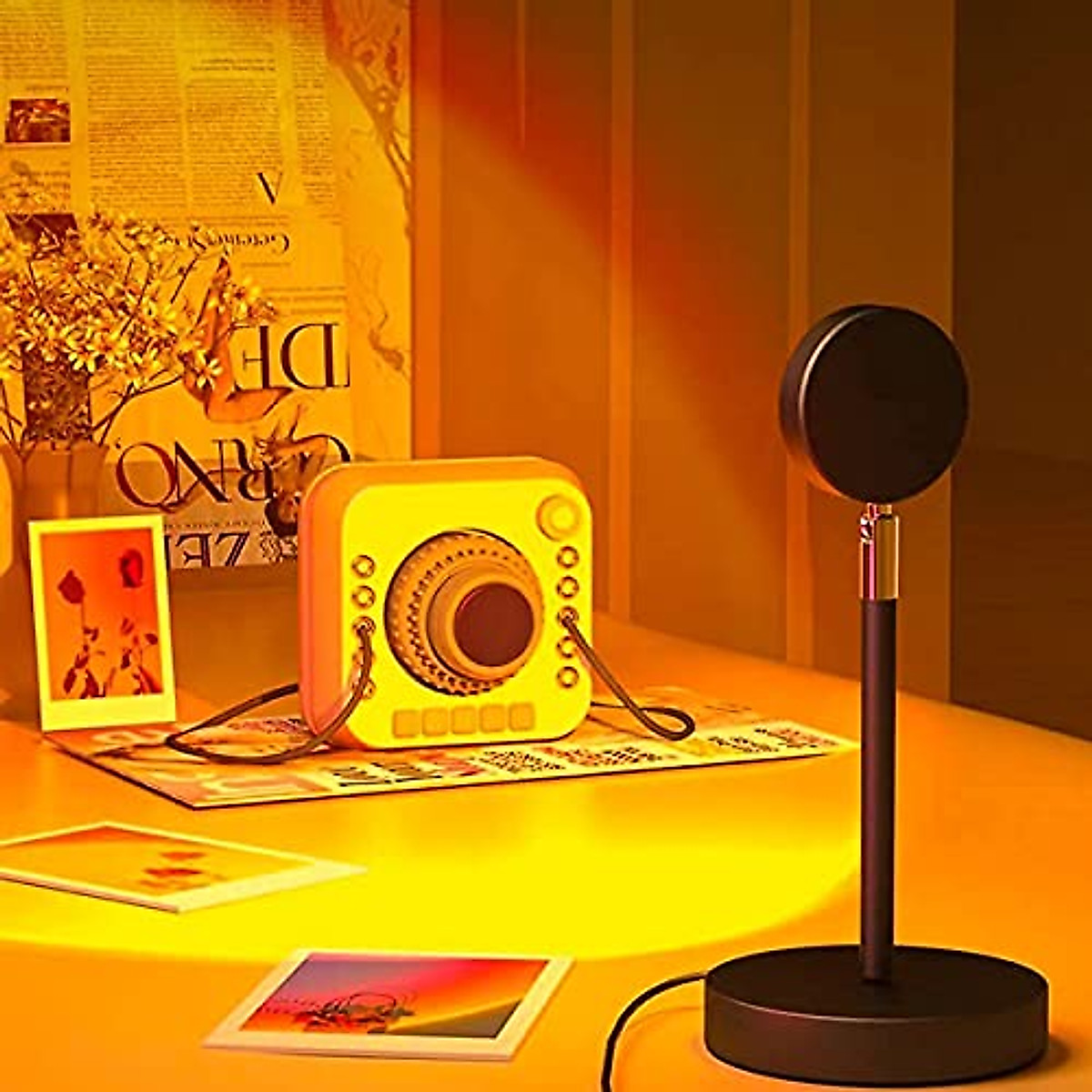 Balkwan Sunset Lamp Projection Rotation Rainbow Lamp Led Romantic Visual Led Light Network Red Light with USB Modern Floor Stand Night Light Living Room Bedroom Decor (Sunset Red)
