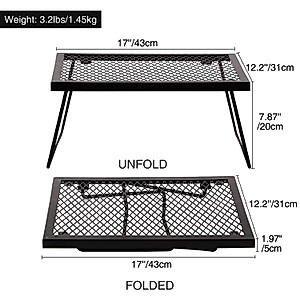 REDCAMP Folding Campfire Grill Heavy Duty Steel Grate, Portable Camp Fire Cooking Racks for Over Fire Pit