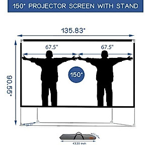 Projector Screen and Stand 150 inch 16:9 HD 4K Large Outdoor Projector Screen Portable Projection Movie Screen with Carry Bag for Home Theater Backyard Cinema Travel Foldable Anti Crease Windproof…