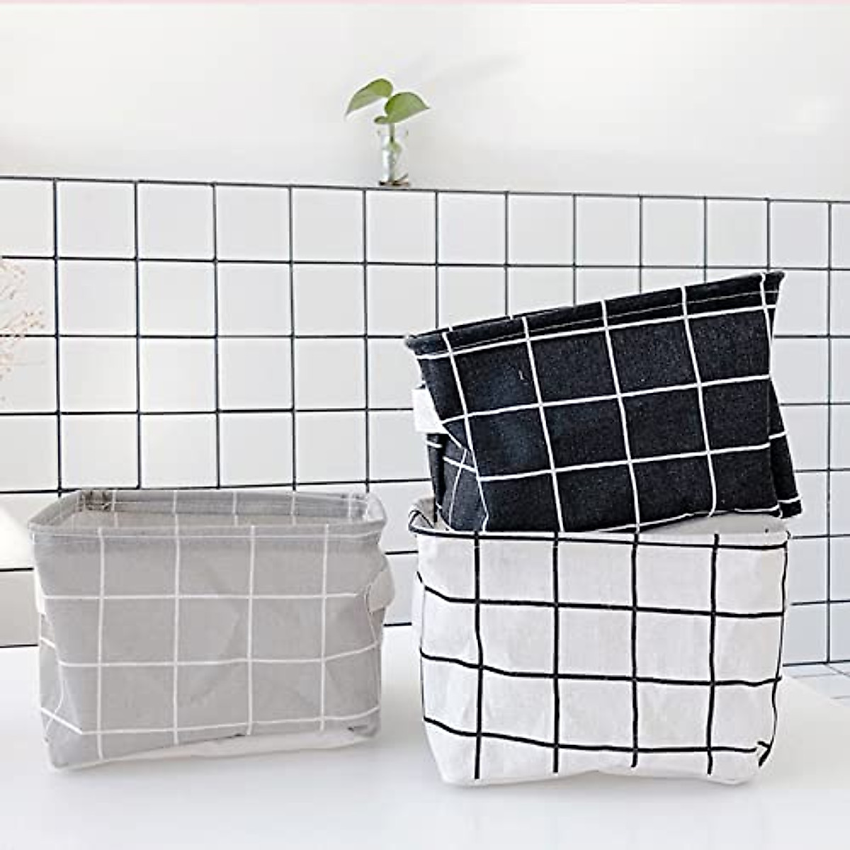 Yingliqi Foldable Fabric Storage Basket, Linen Storage Baskets for Towels, Small Storage Baskets for Shelves, Collapsible Canvas