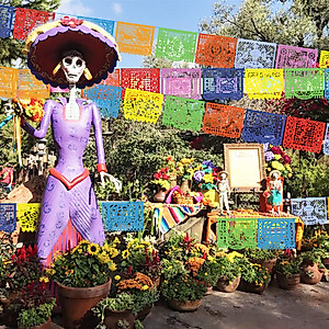 FUTUREPLUSX Mexican Party Banner, 18 Feet Plastic Day of The Dead Papel Picado Banner Cinco De Mayo Decorations Mexican Fiesta Garland for Party Supplies